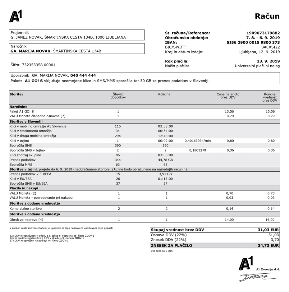 Razlaga računa | A1